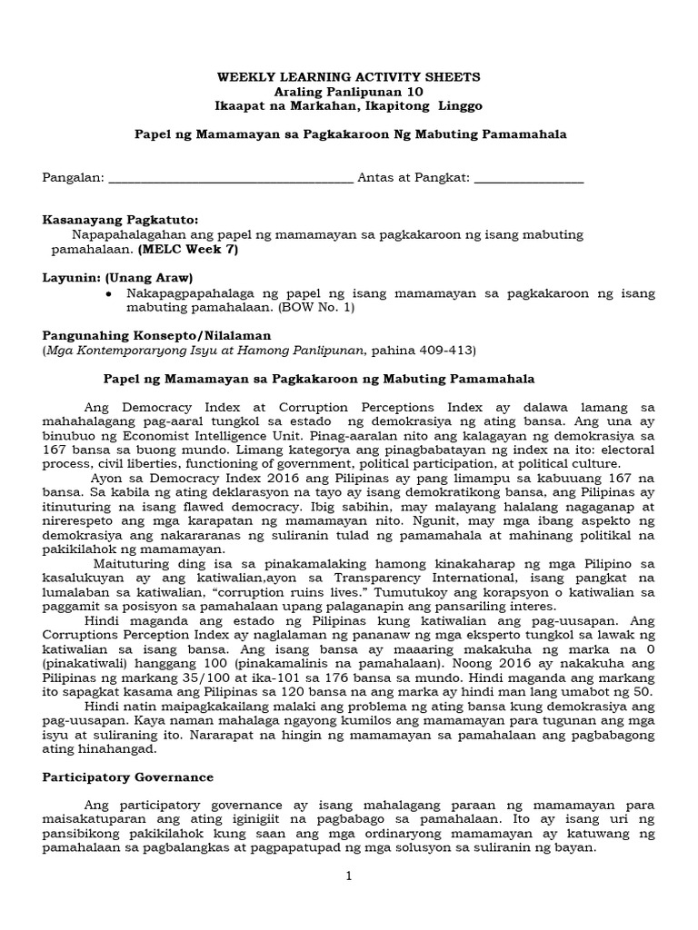 Ap10 Wlas Q4 Week 7 8 | PDF