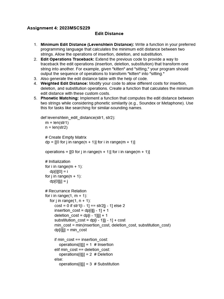 Sol Assignment 4 - Edit Distance & Sequence Alignment | PDF | Mathematical Analysis | Applied ...