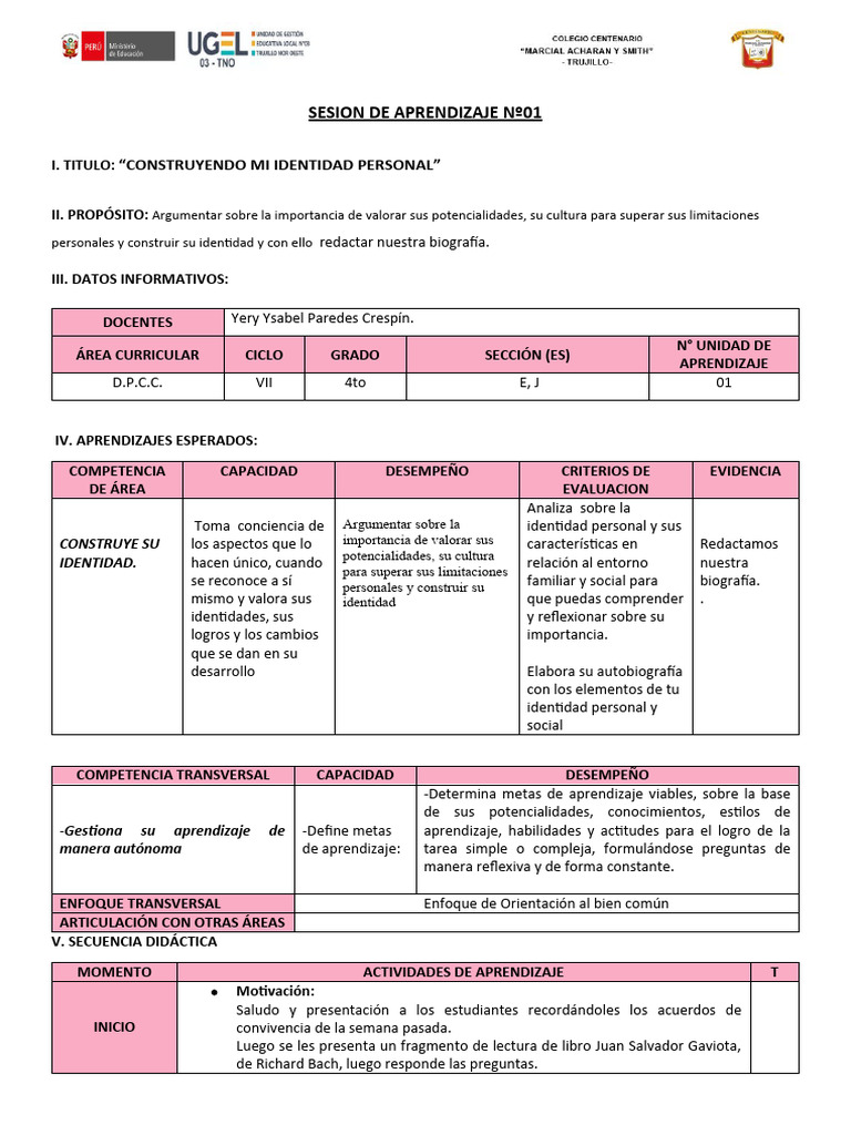 Sesion 1 La Identidad Personal | PDF