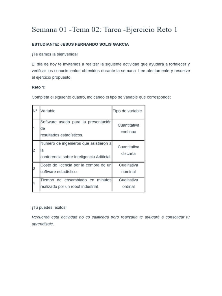 Semana 01 - Tema 02 Tarea - Ejercicio Reto 1 | PDF