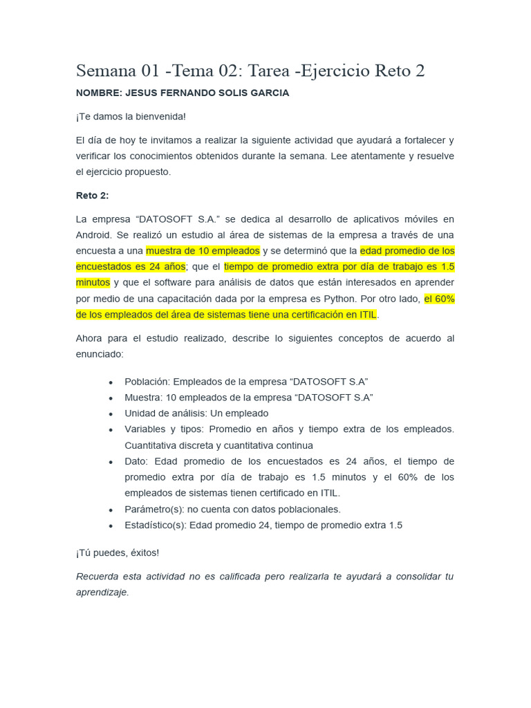 Semana 01 - Tema 02 Tarea - Ejercicio Reto 2 | PDF | Negocios