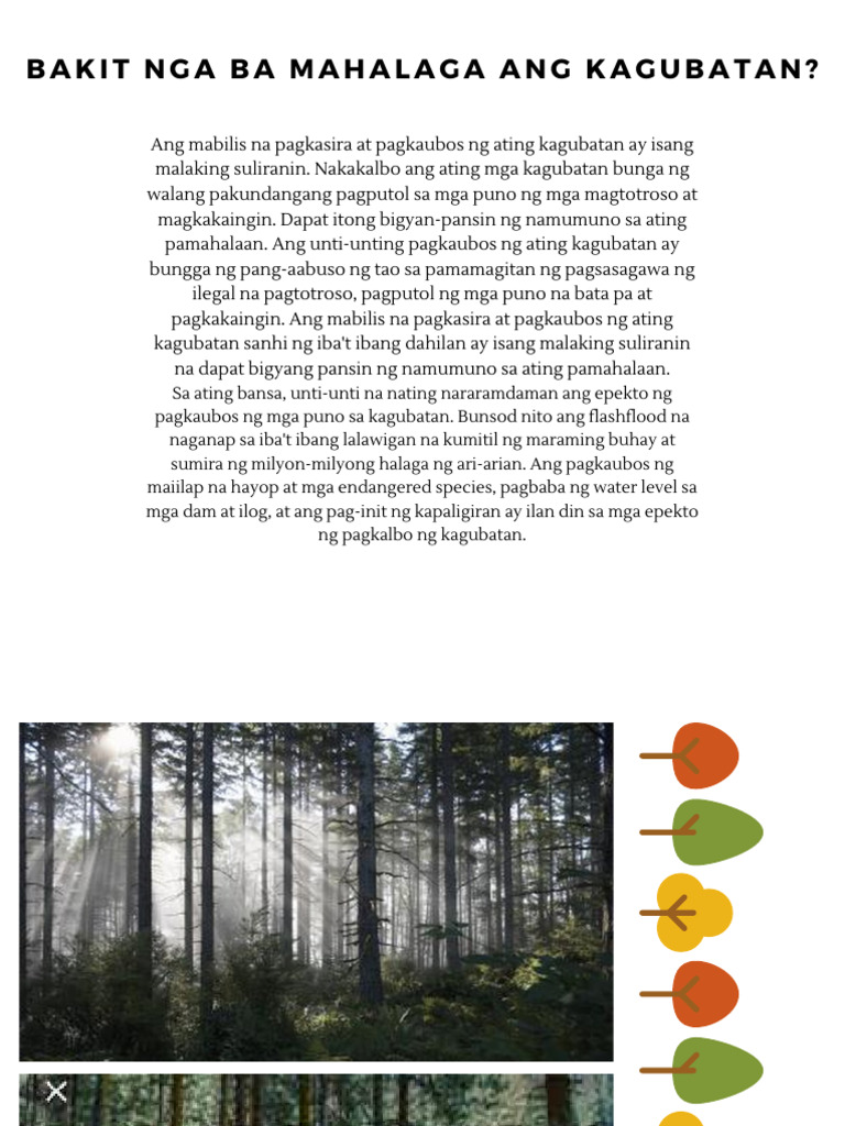 Ang mabilis na pagkasira at pagkaubos ng ating kagubatan ay isang ...