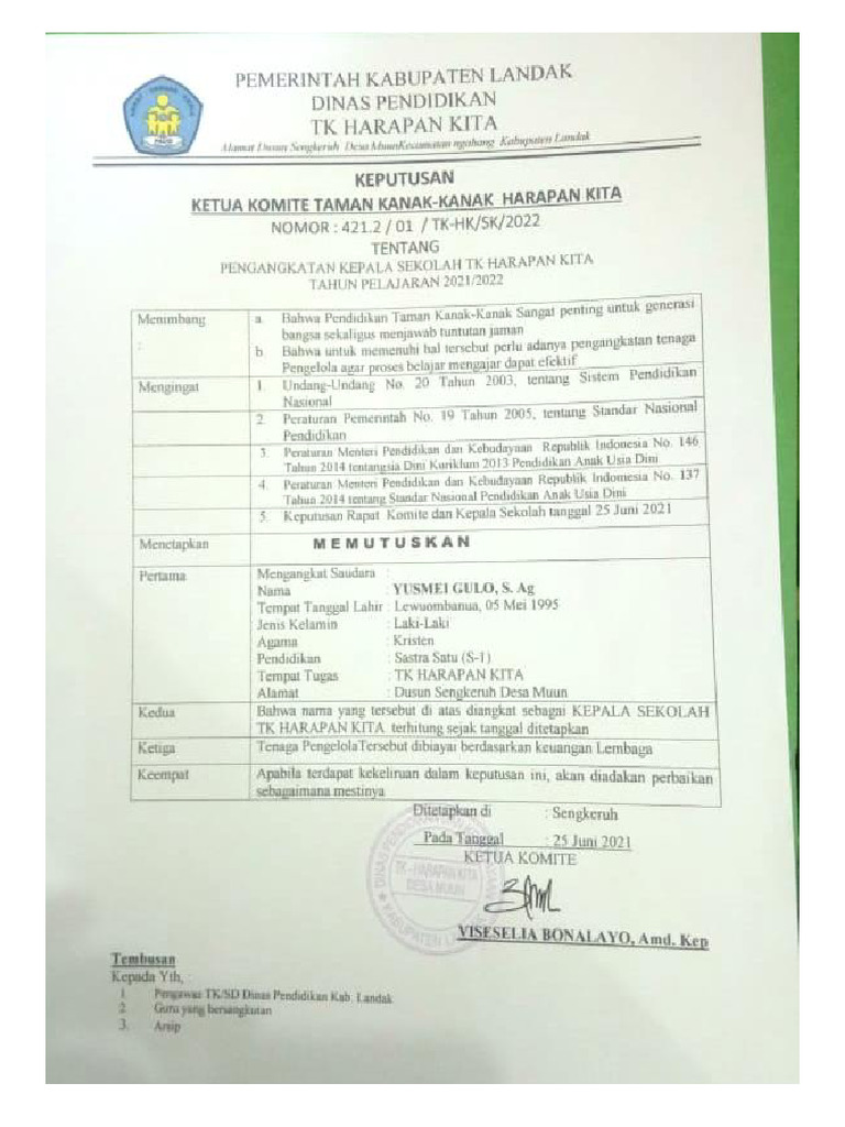 SK TK Harapan Kita | PDF