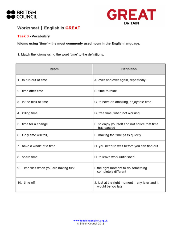 Time Idioms Vocabulary | PDF