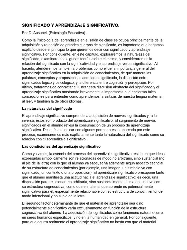 Significado y Aprendizaje Significativo | PDF | Aprendizaje | Conocimiento