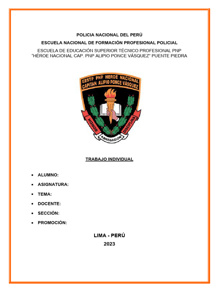 Carátula Trabajo Individual PNP 2023 | PDF