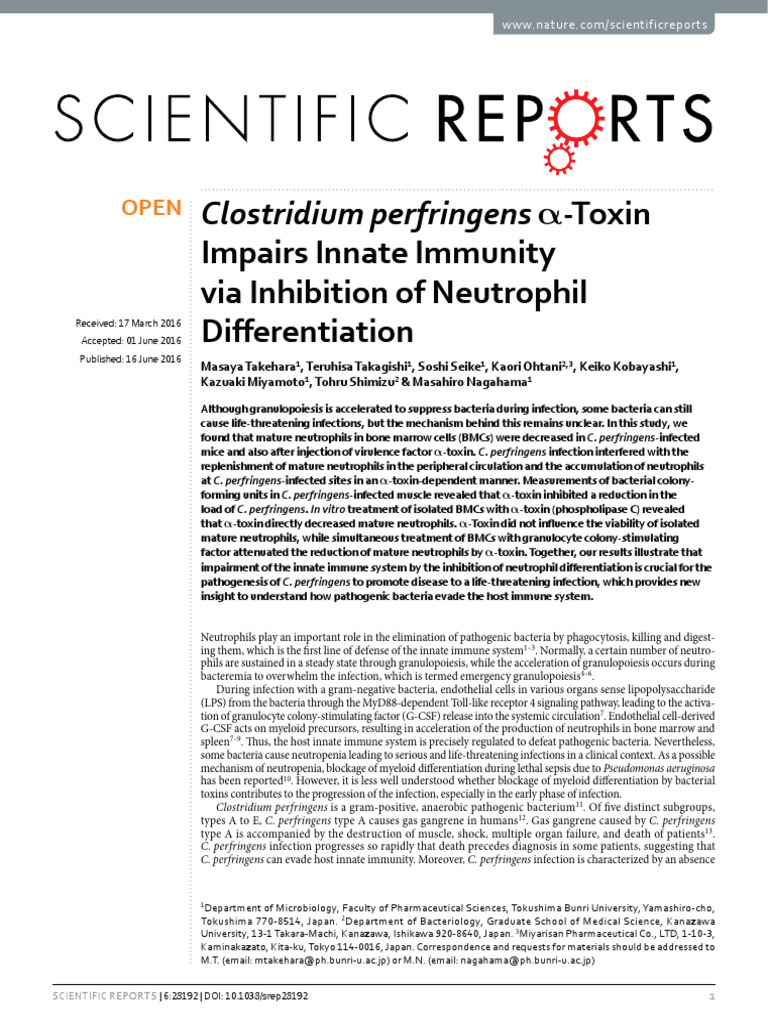 Clostridium perfringens α-Toxin Impairs Innate Immunity via Inhibition ...