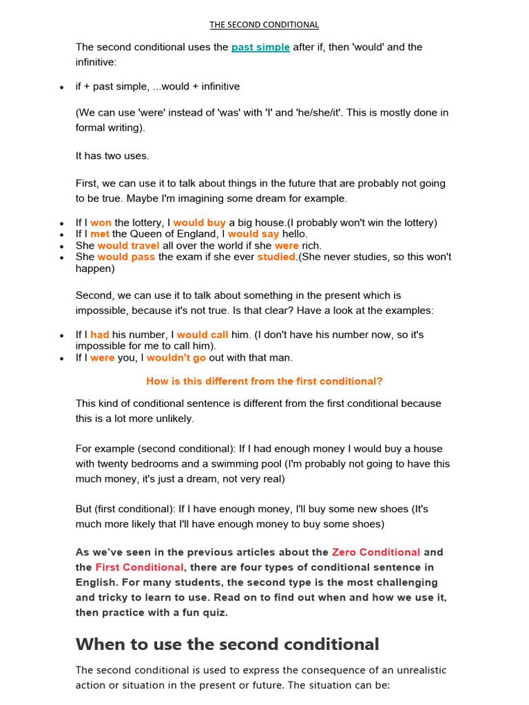 The Second Conditional | PDF | Verb | Clause