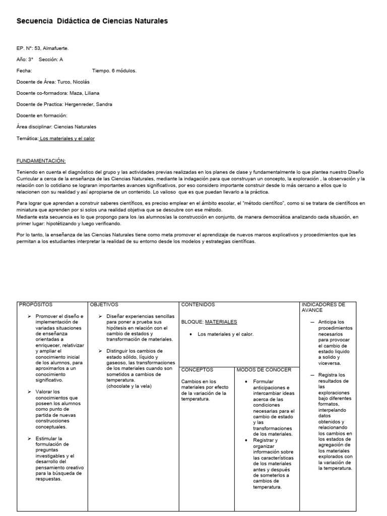 Secuencia Didáctica de Ciencias Naturales 3A | PDF