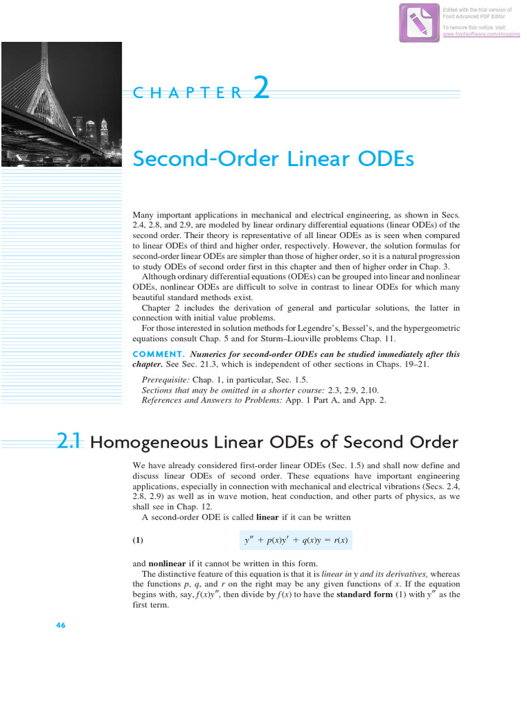 Part 2 - The Second-Order Linear ODEs | PDF | Ordinary Differential Equation | Differential ...