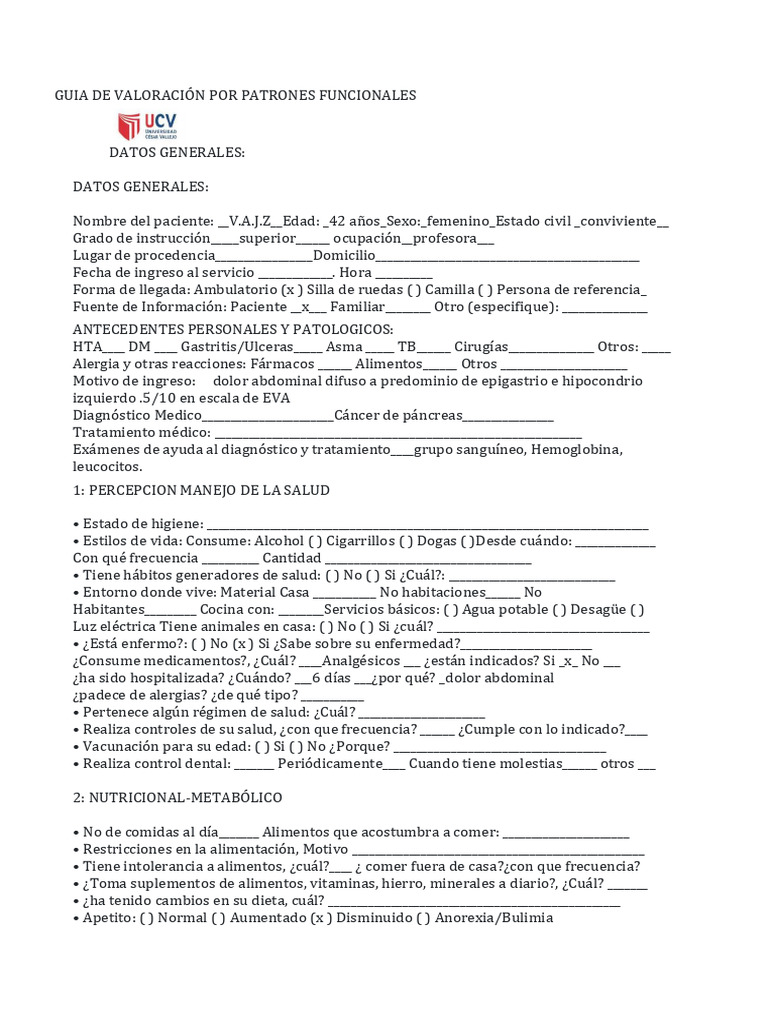 GUIA DE VALORACIÓN Patrones Funcionales Ana | PDF