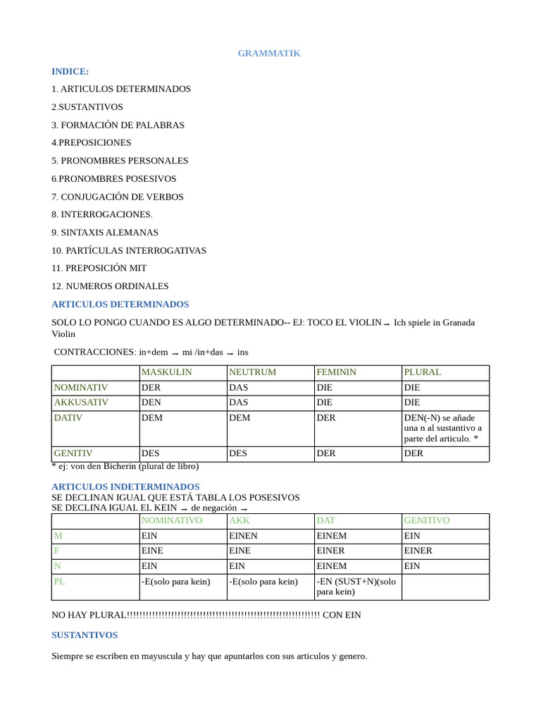 Grammatik A1-12 Aleman | PDF