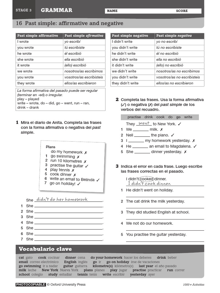 Past Simple Exercises: Affirmative & Negative | PDF
