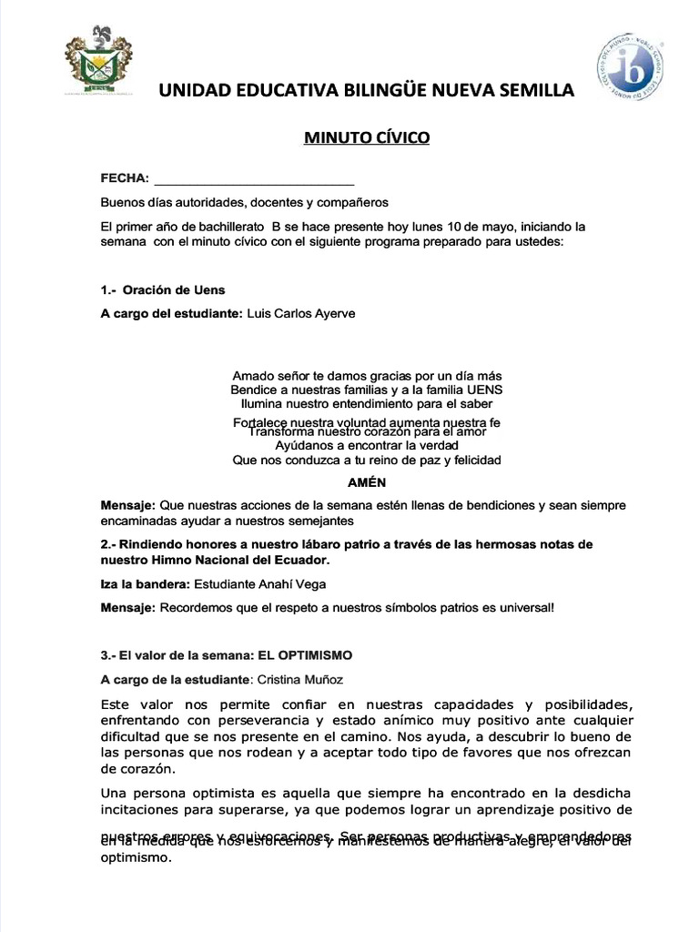 PDF Formato Programa Del Minuto Civico - Compress | PDF