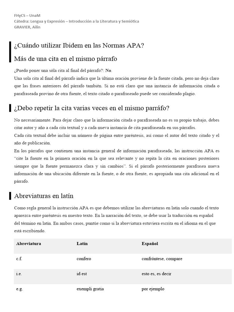 Cuándo Utilizar Ibidem en Las Normas APA | PDF