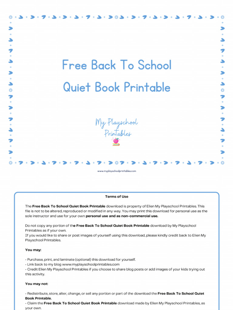 Free Back To School Quiet Book Printable | PDF