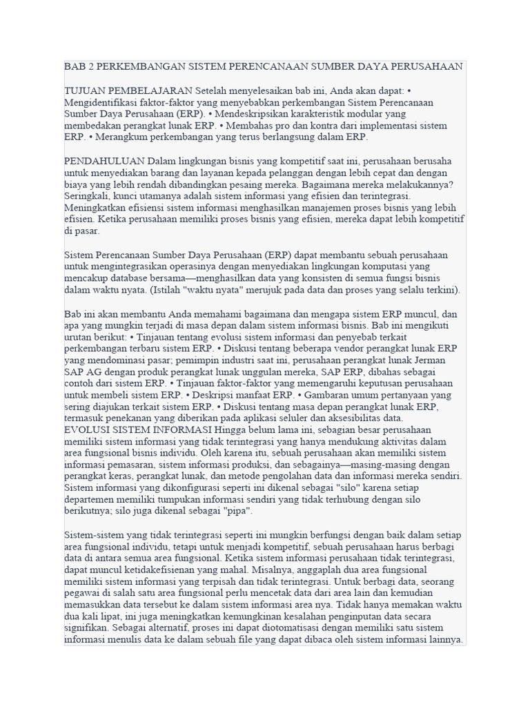 Bab 2 Perkembangan Sistem Perencanaan Sumber Daya Perusahaan (SCM) | PDF