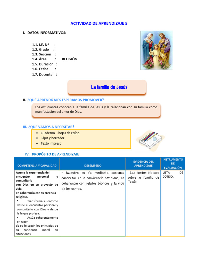 D5 A2 SESION La Familia de Jesús | PDF