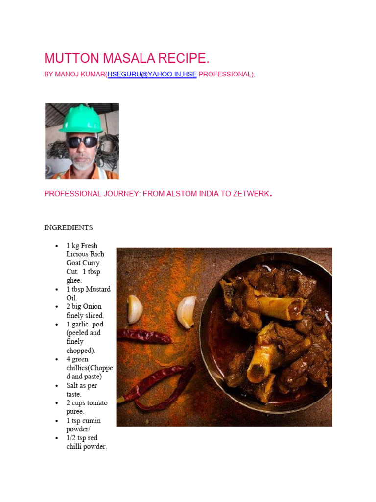 Mutton Masala Recipe. | PDF