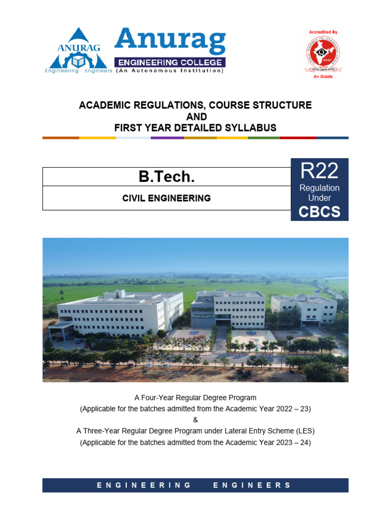 01 r22 Ce I Year Syllabus | PDF | Course Credit | Undergraduate Education