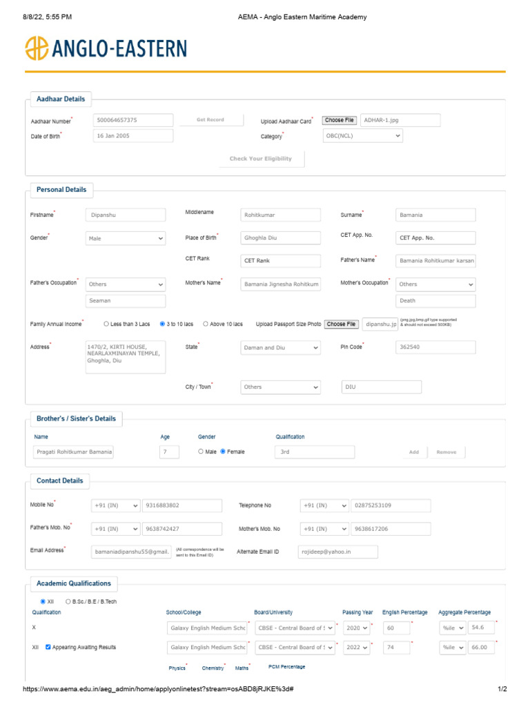 AEMA - Anglo Eastern Maritime Academy | PDF