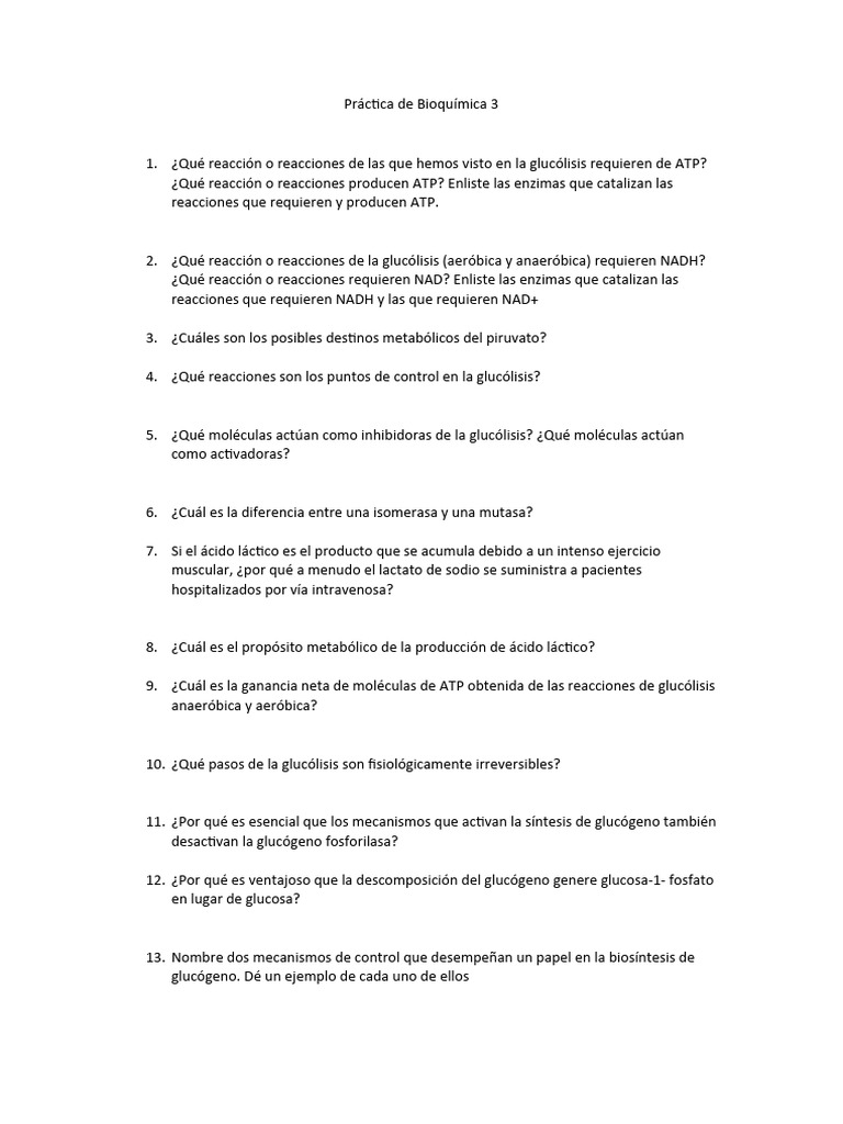 Práctica De Bioquímica 3 Pdf Glucólisis Glucógeno