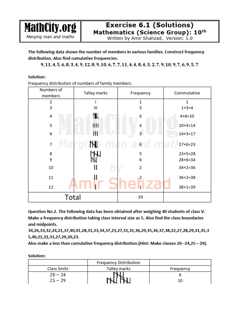 10th Grade Math Frequency Solutions | PDF | Sampling (Statistics)