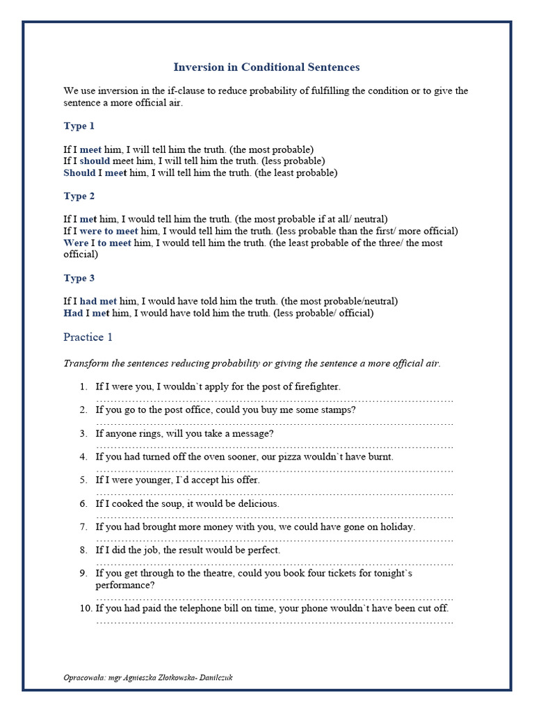 Inversion in Conditional Sentences | PDF