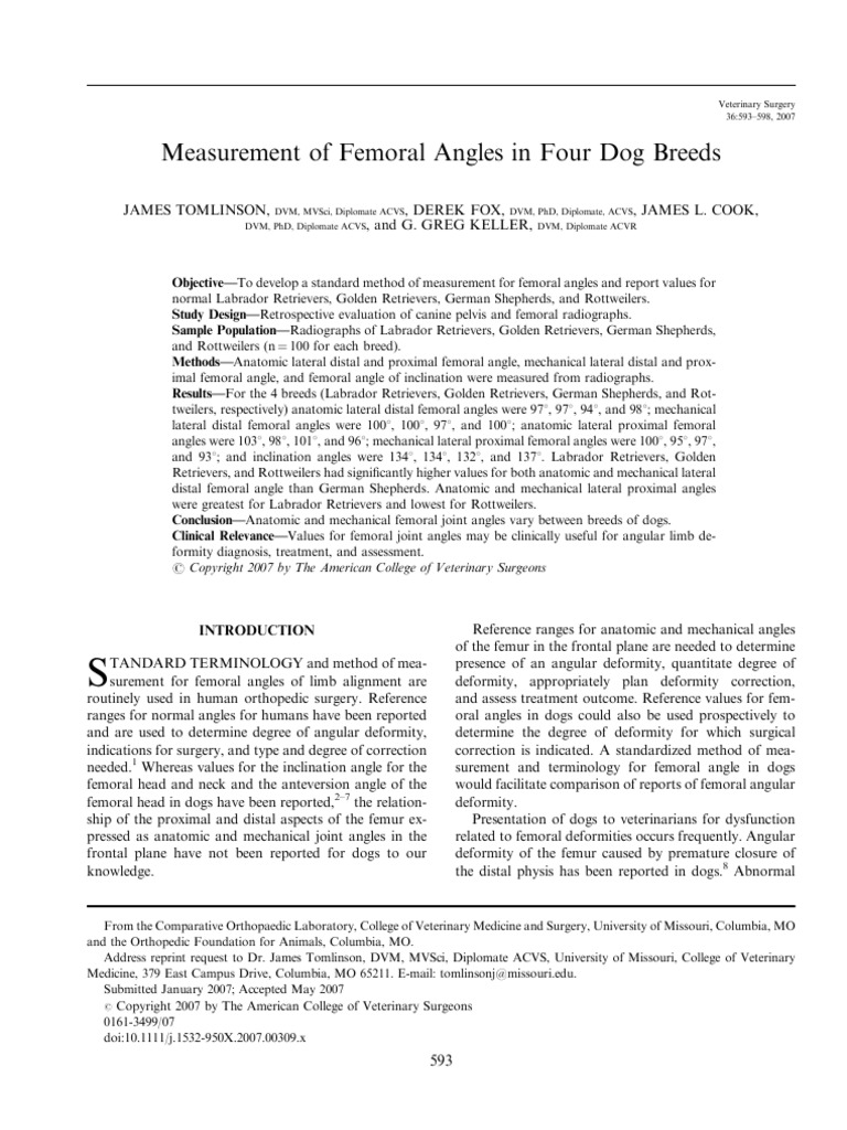 VetSurg - 2007 TOMLINSON - Measurement of Femoral Angles in Four Dog ...