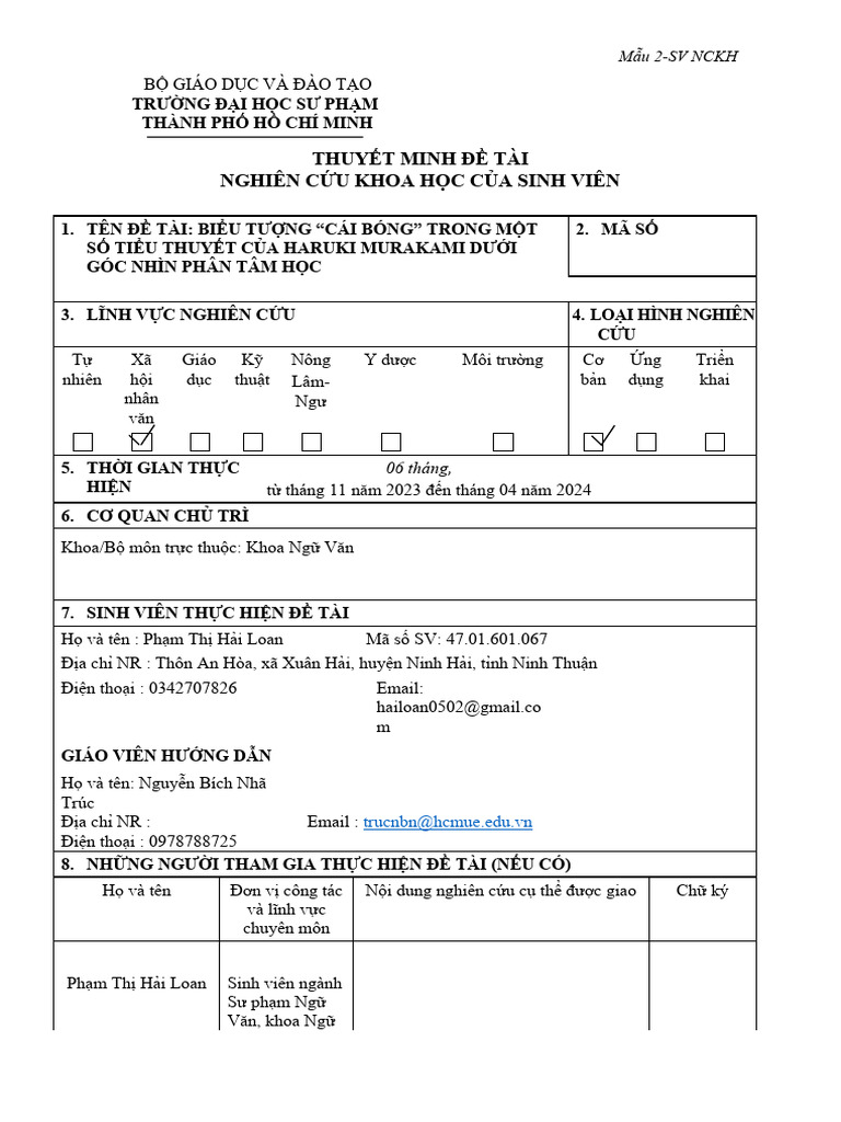 Mẫu 2 - SV NCKH | PDF