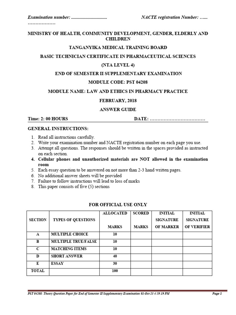 Nacte Exam Supp-1-1 | PDF