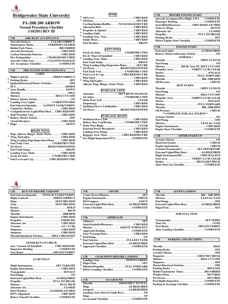Piper Arrow III Normal Procedures Checklist | PDF | Flap (Aeronautics ...
