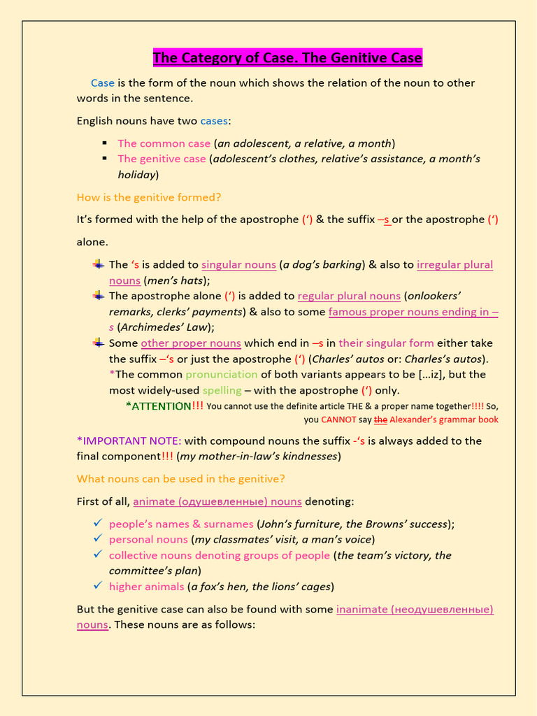 The Genitive Case (Theory) | PDF
