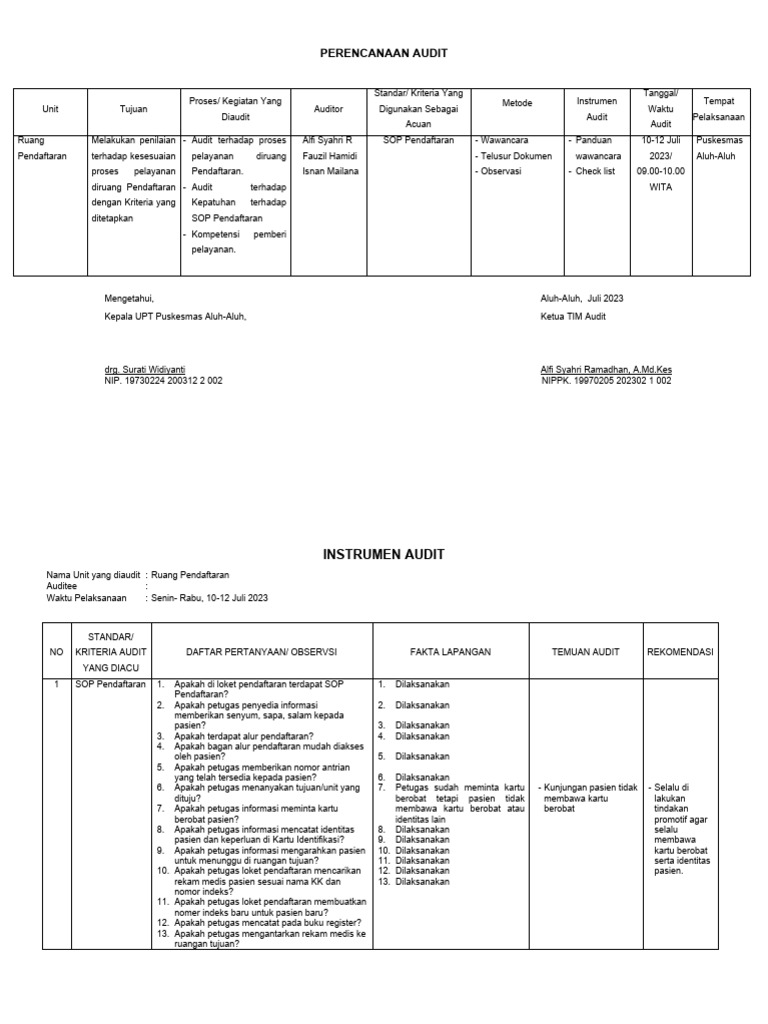 Instrumen Audit PENDAFTARAN 2023 | PDF