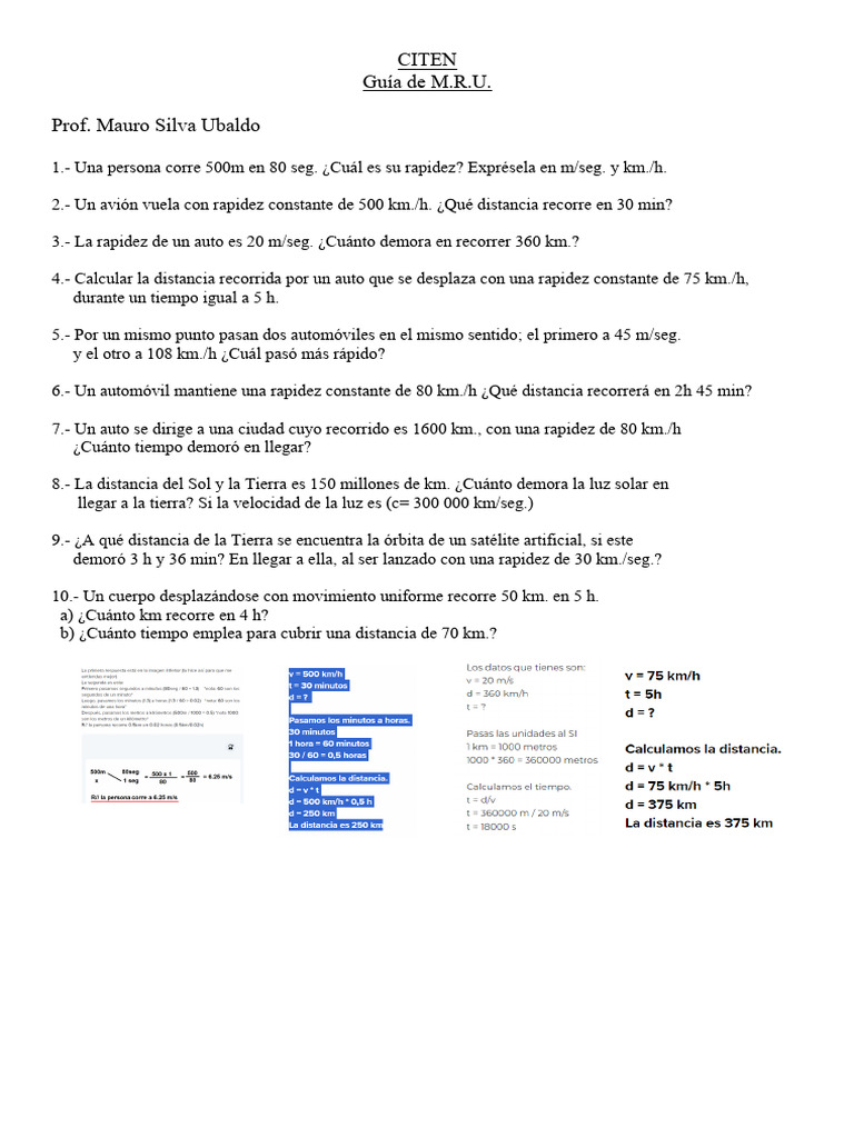 Citen Guía de M.R.U. Prof. Mauro Silva Ubaldo | PDF