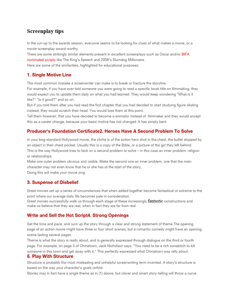 10 Screenplay Tips | PDF | Screenplay | Filmmaking