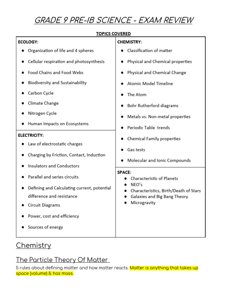 SNC1W Exam Review Notes | PDF