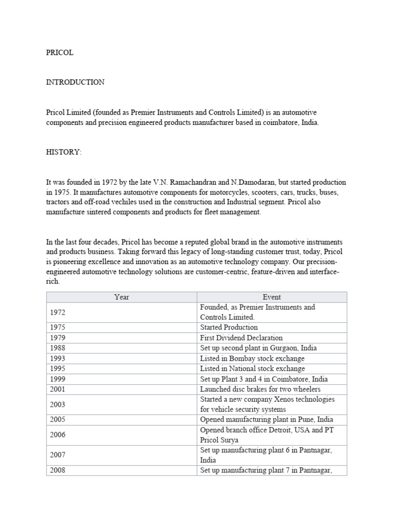 PRICOL | PDF | Automotive Industry | Manufactured Goods