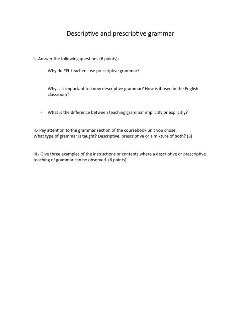 Descriptive and Prescriptive Grammar Activity | PDF
