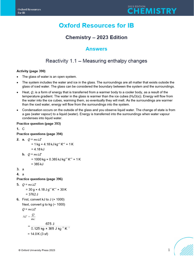 Ib Chemistry Answers r1 | PDF | Science & Mathematics