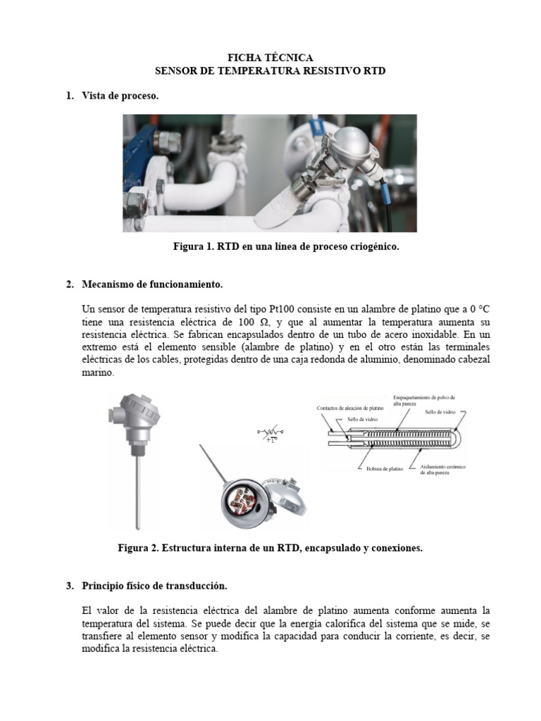 Ficha Técnica Ejemplo RTD | PDF | Resistencia Eléctrica y Conductancia | Sensor