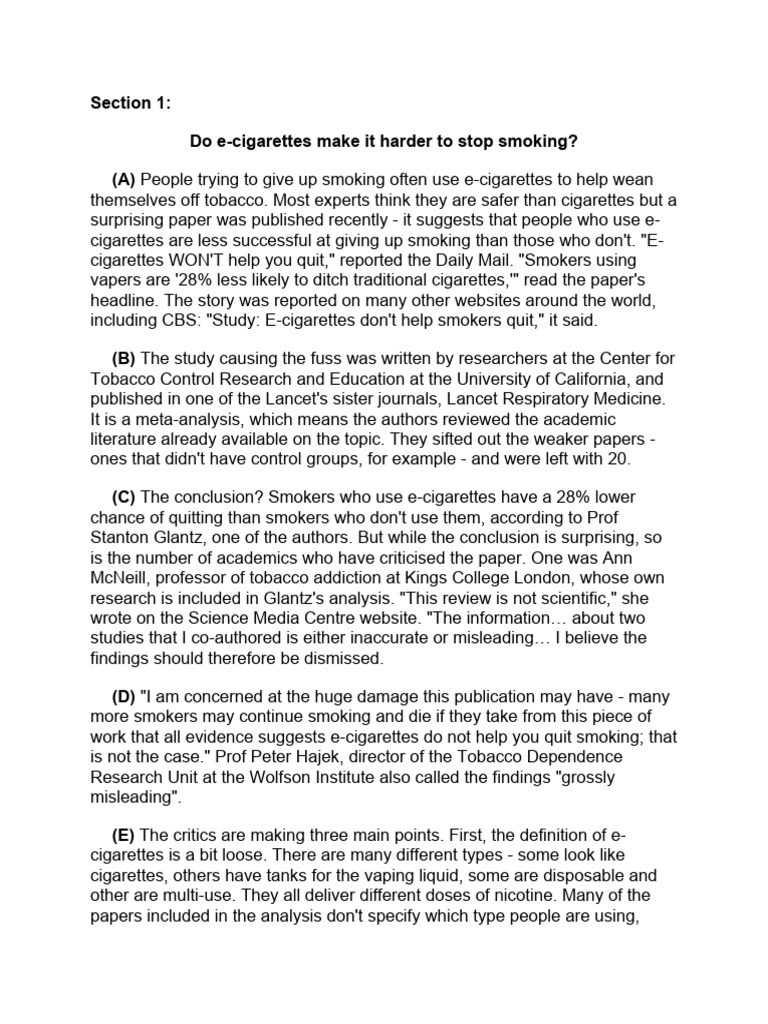 B2 Reading Test | PDF | Electronic Cigarette | Tobacco Smoking