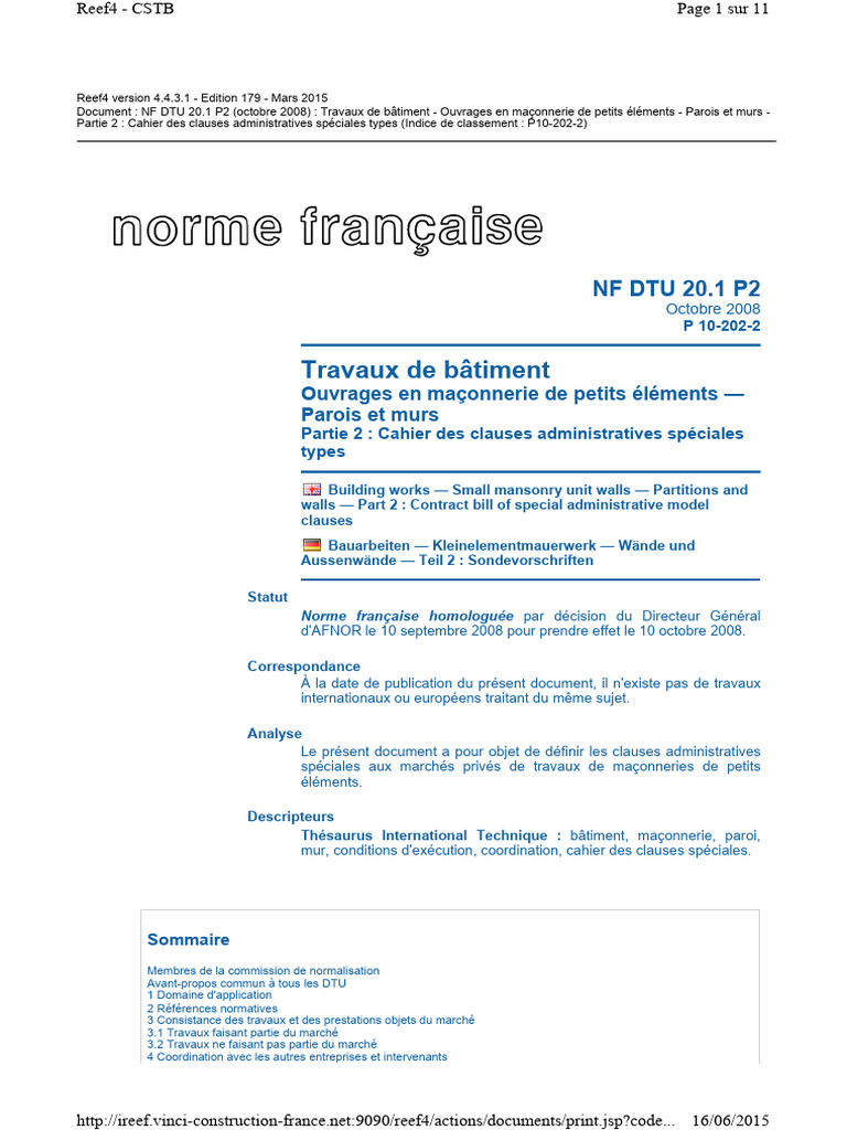 DTU 20.1 P2 Parois Et Murs | PDF | Technologie et ingénierie