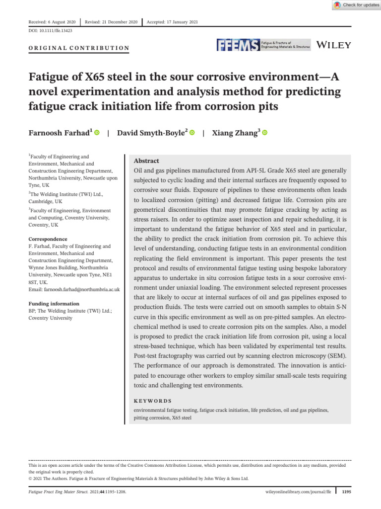 Fatigue Fract Eng Mat Struct - 2021 - Farhad | PDF | Fatigue (Material) | Fracture