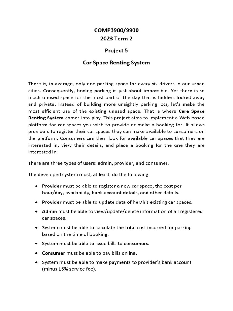 Project5 Car Space Renting System | PDF | Parking | Parking Lot