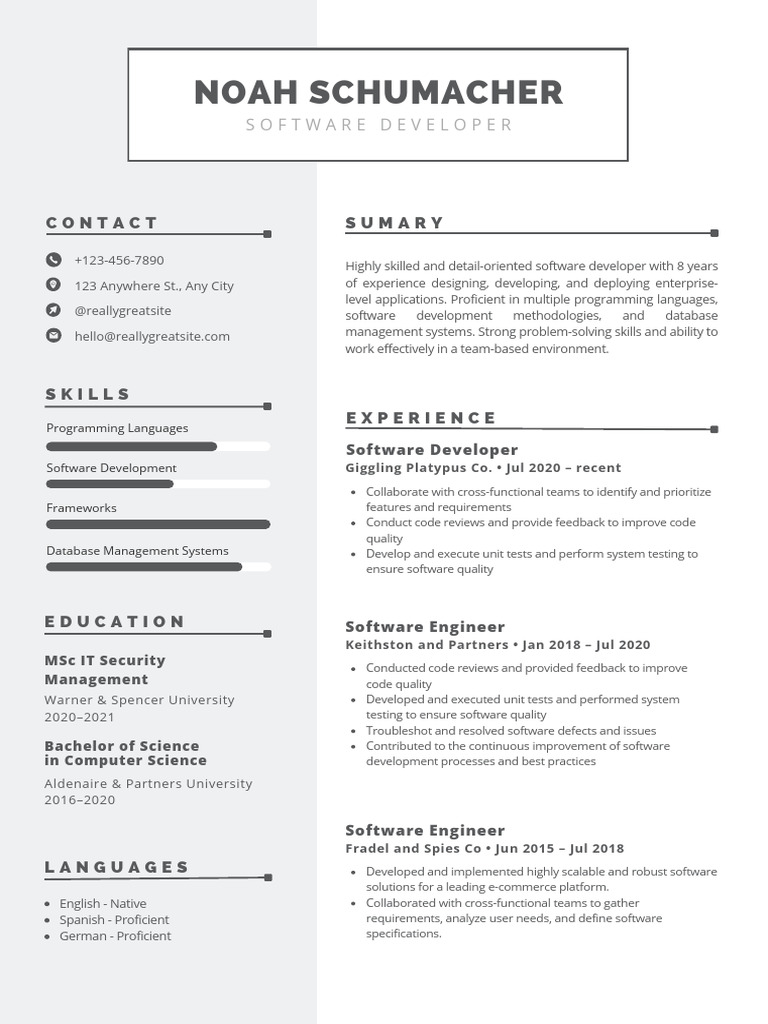 Gray Modern Professional Without Photo Resume | PDF | Software | Software Quality