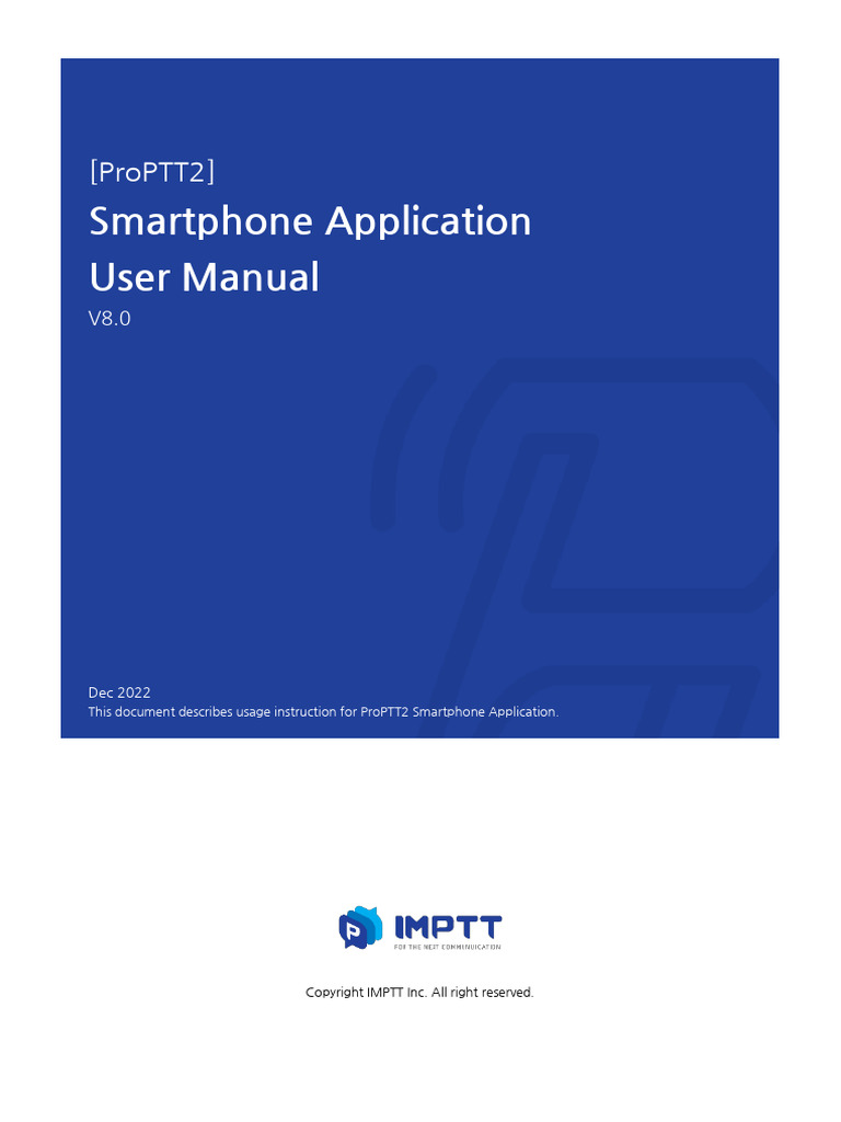 ProPTT2 Smartphone App User Manual v8.0 en | PDF | Mobile App | Smartphone
