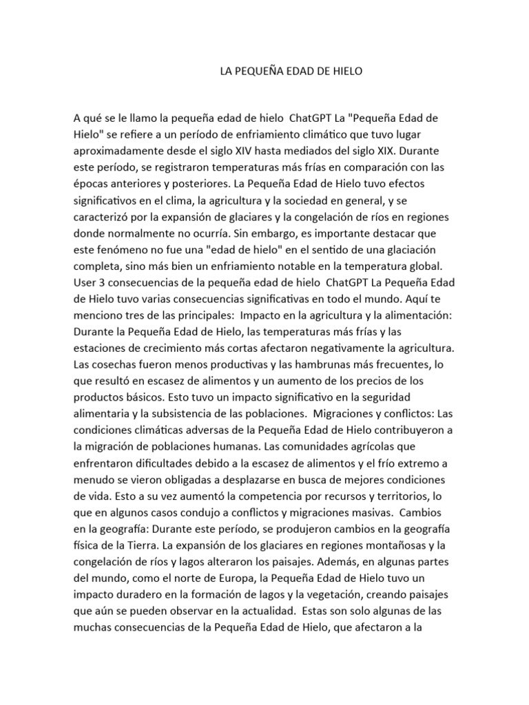 LA PEQUEÑA EDAD DE HIELO | PDF | Era de Hielo | glaciar