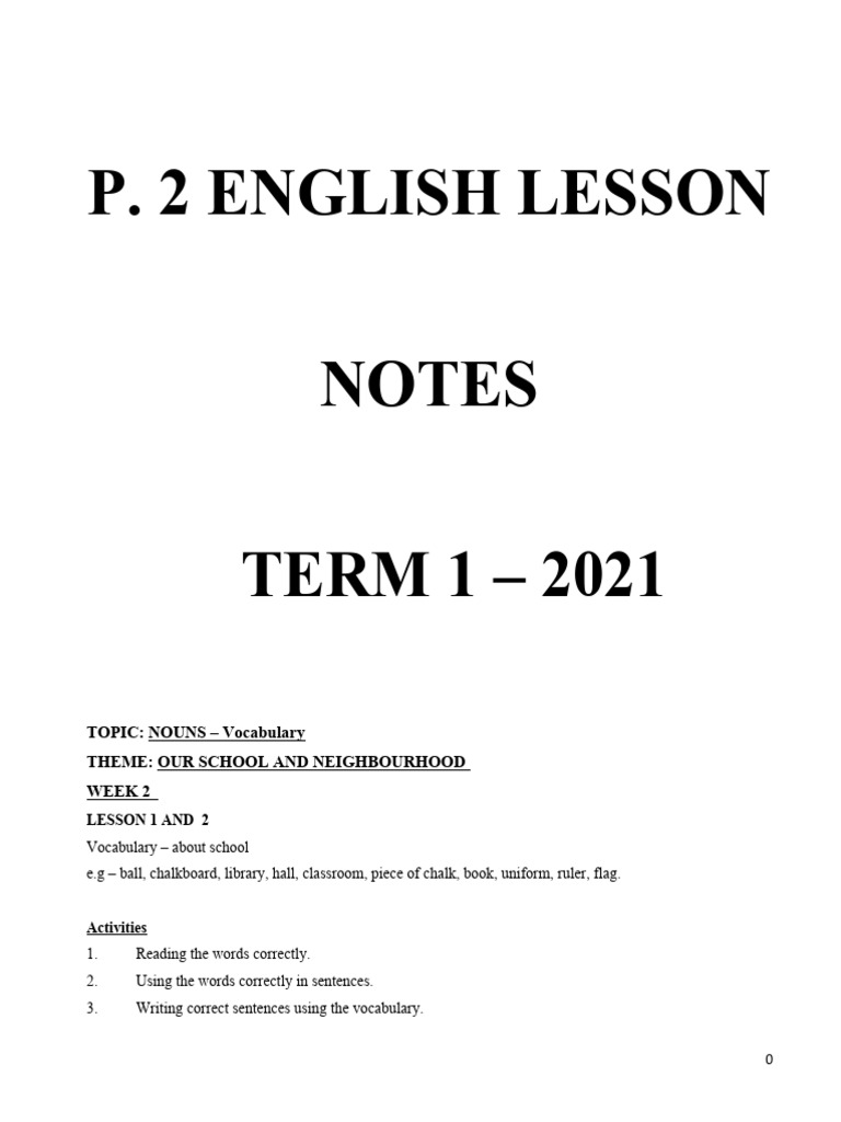 P2 English Lesson Notes: Term 1 | PDF | Ellipsis | English Language
