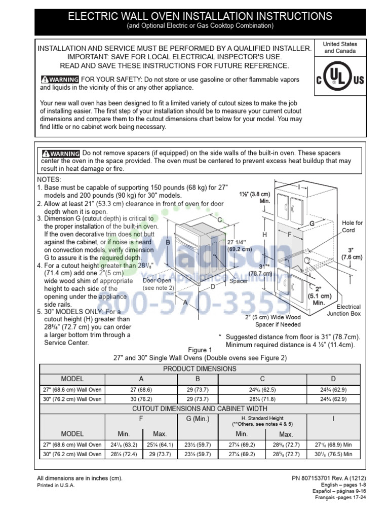 Frigidaire Fgew3065pf Instruccion de Instalacion | PDF